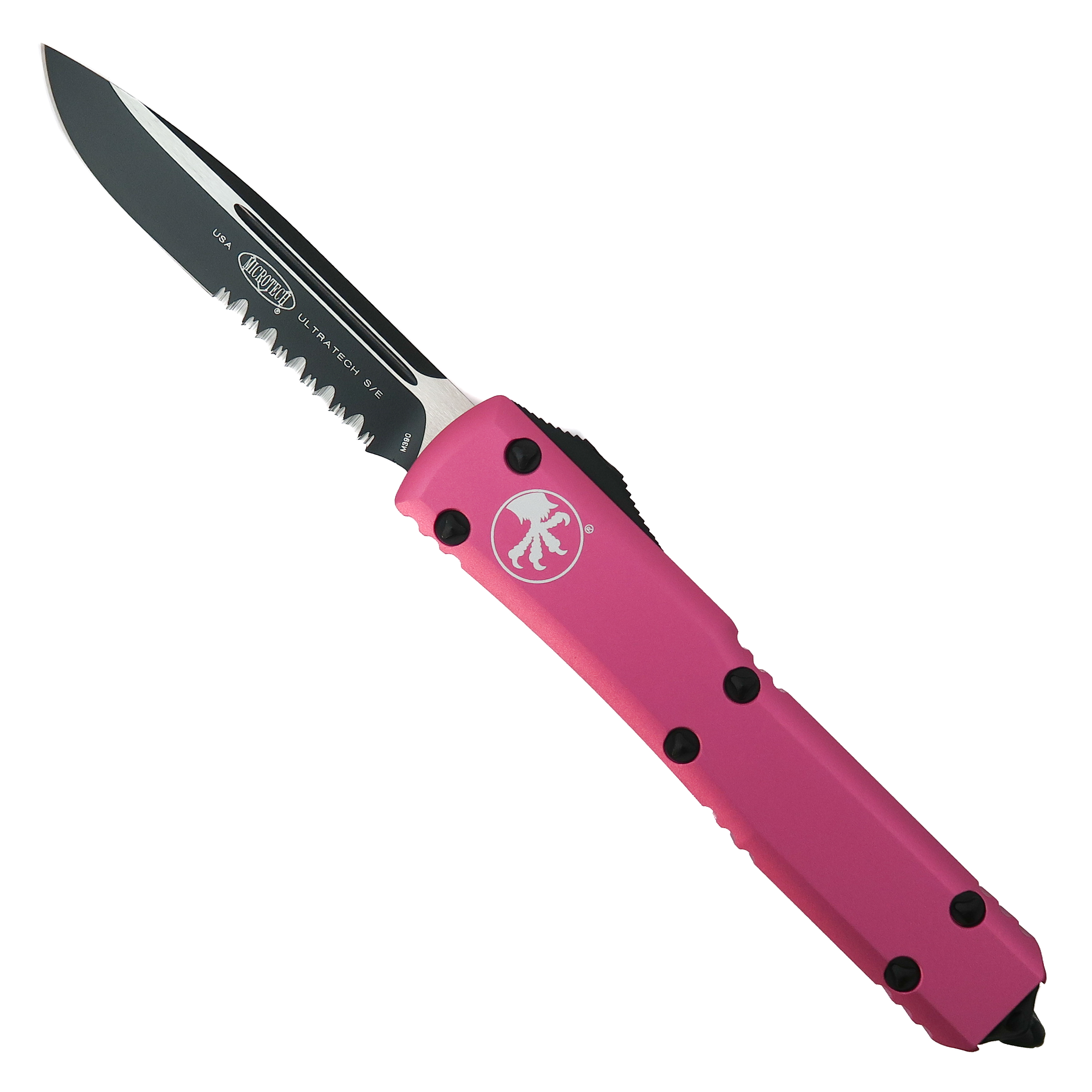 Microtech Pink Ultratech OTF Auto Knife, Black Combo Drop Point Blade ...