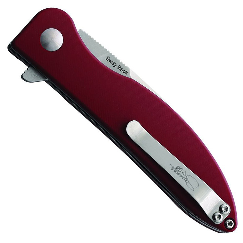 Kizer Sway Back Red Micarta Button Lock Folding Knife, Stonewash ...