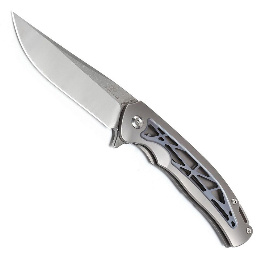 Kansept Knives Agent Blue and Gray Titanium Framelock Knife, Two Tone ...