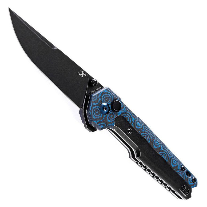 Kansept Knives EDC Tac Black Titanium Blue Rose Pattern Carbon Fiber ...