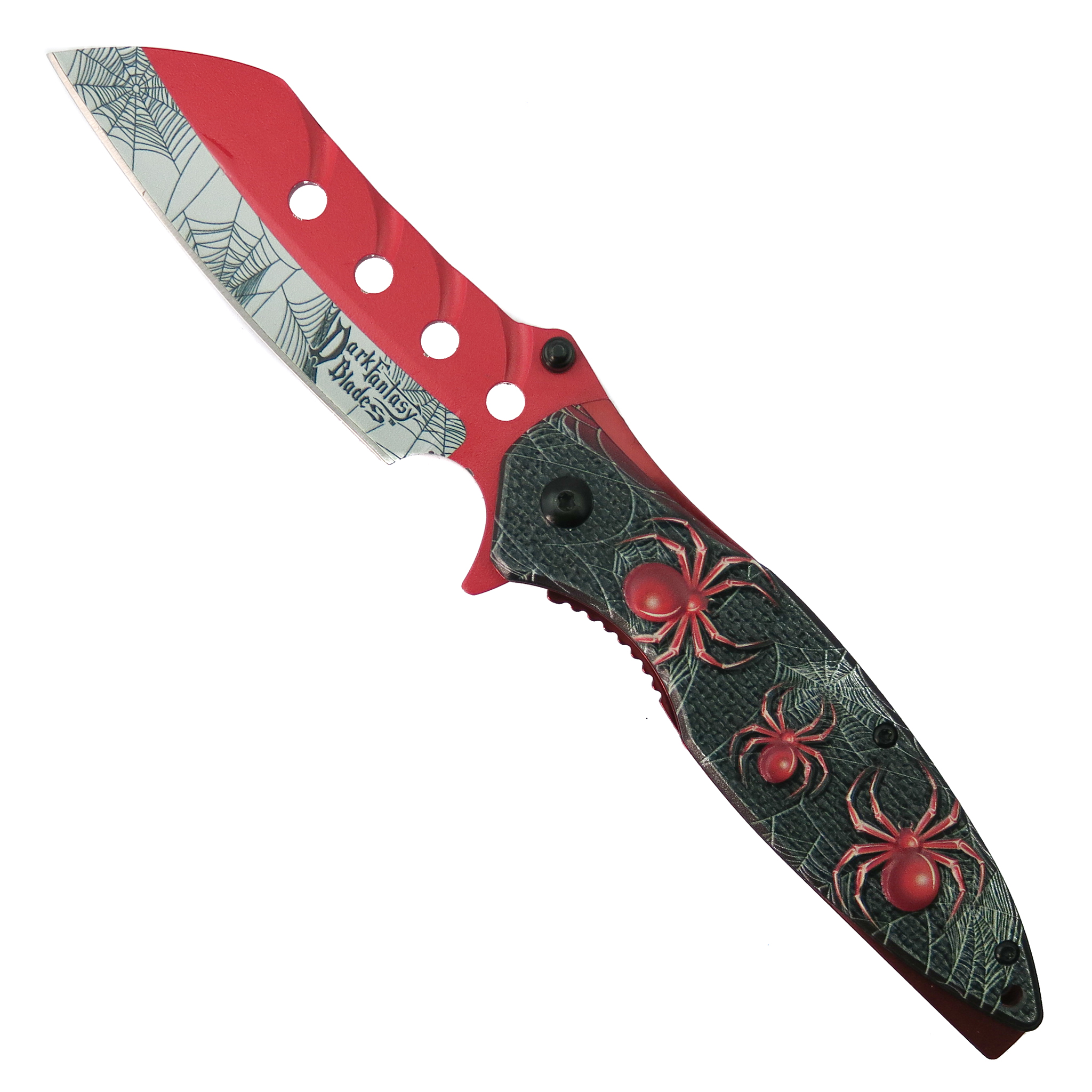 Dark Fantasy Black Red Spider Spring Assist Knife | BladeOps