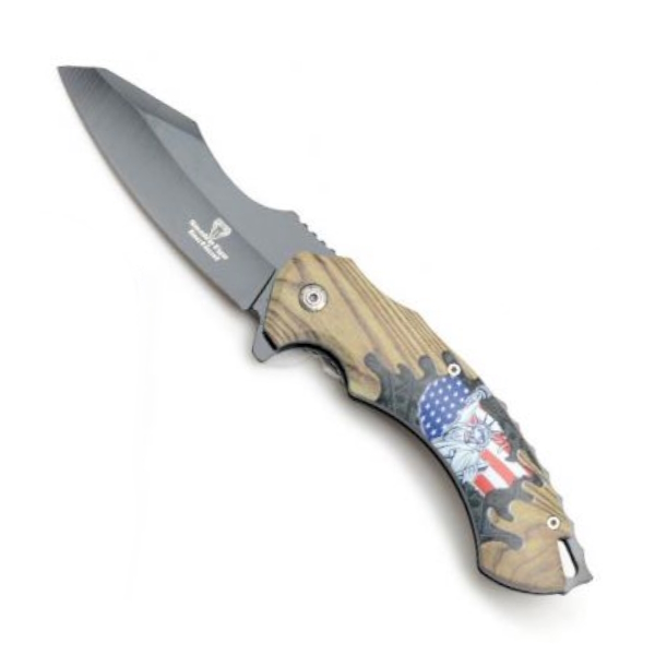 Snake Eye Wood Lady Liberty Reverse Tanto Tactical Spring Assist Knife ...