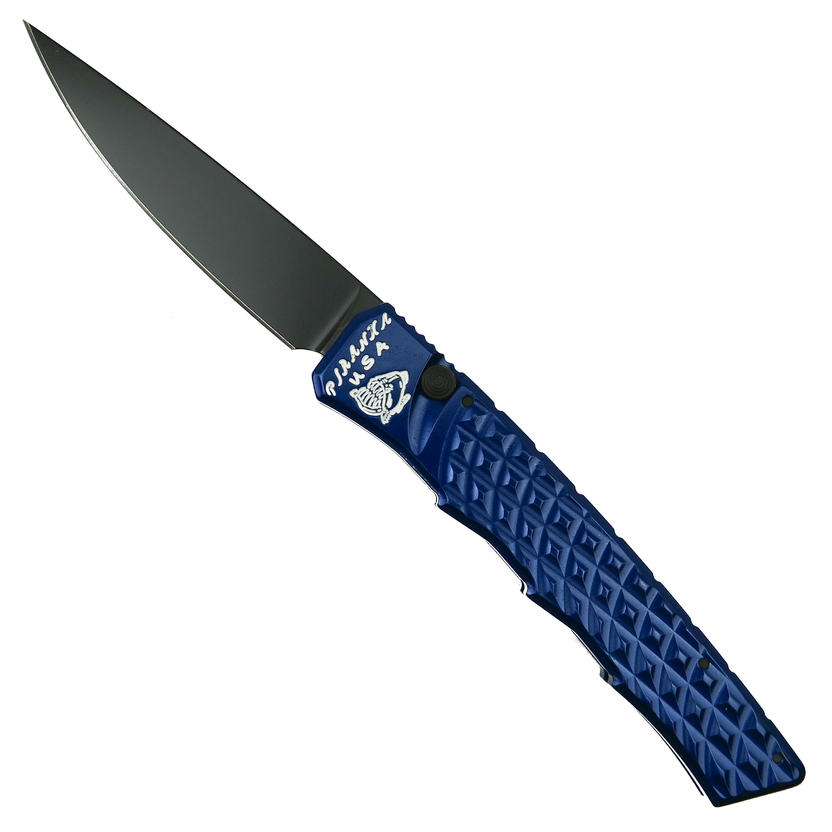Piranha Blue Crossfire Auto Knife, Black Blade | BladeOps