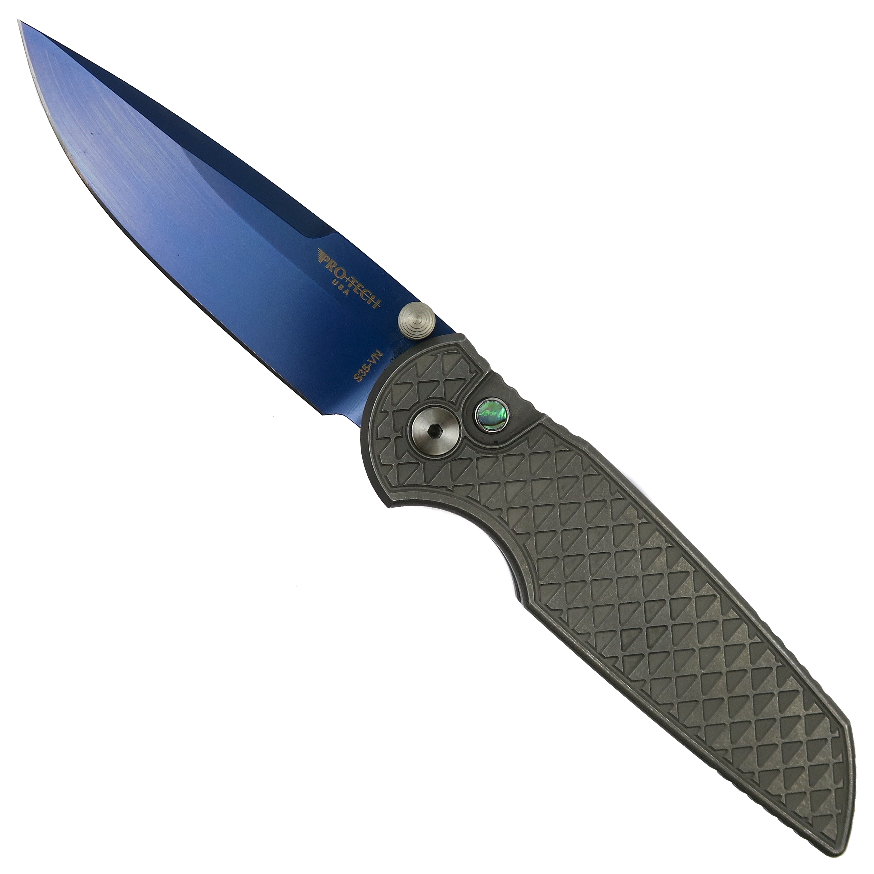 Pro-Tech Custom Integrity 003 Relic Textured Knife, Sapphire Blue Blade ...