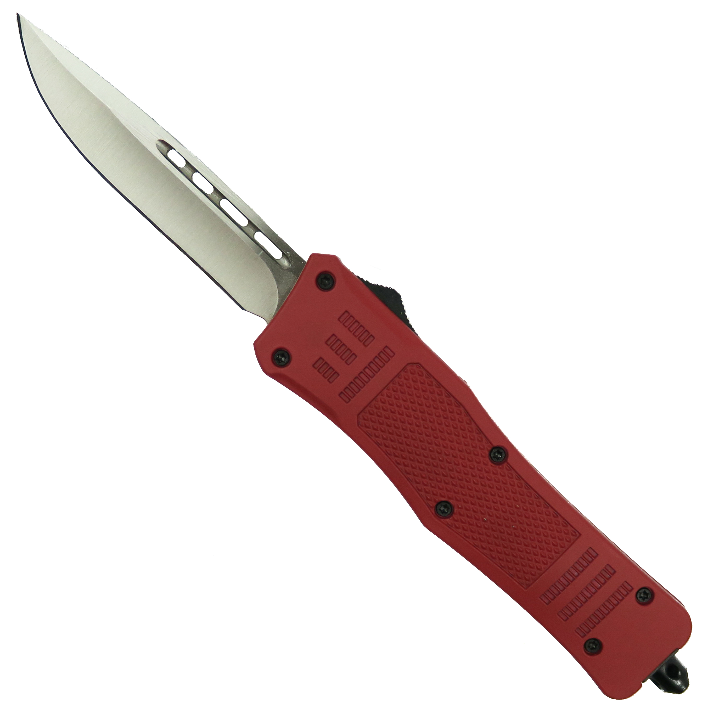 Rumble Red OTF Auto Knife, Satin Clip Blade | BladeOps