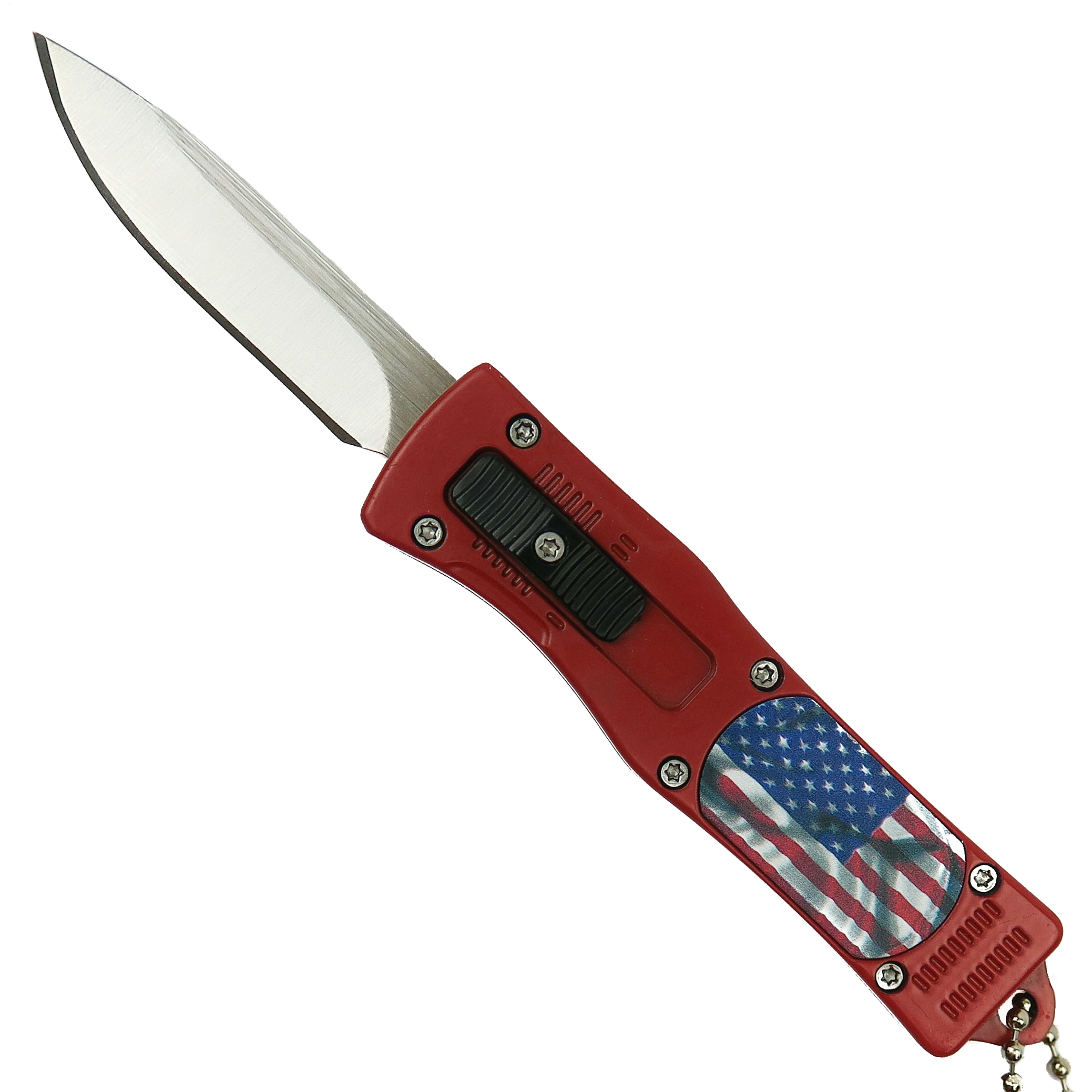 Flag Mini Auto OTF Keychain Knife, Satin Blade | BladeOps