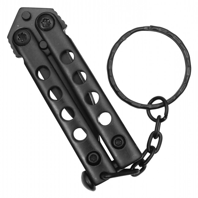 Micro Black Keychain Butterfly Knife, Black Clip Point Blade | Bladeops