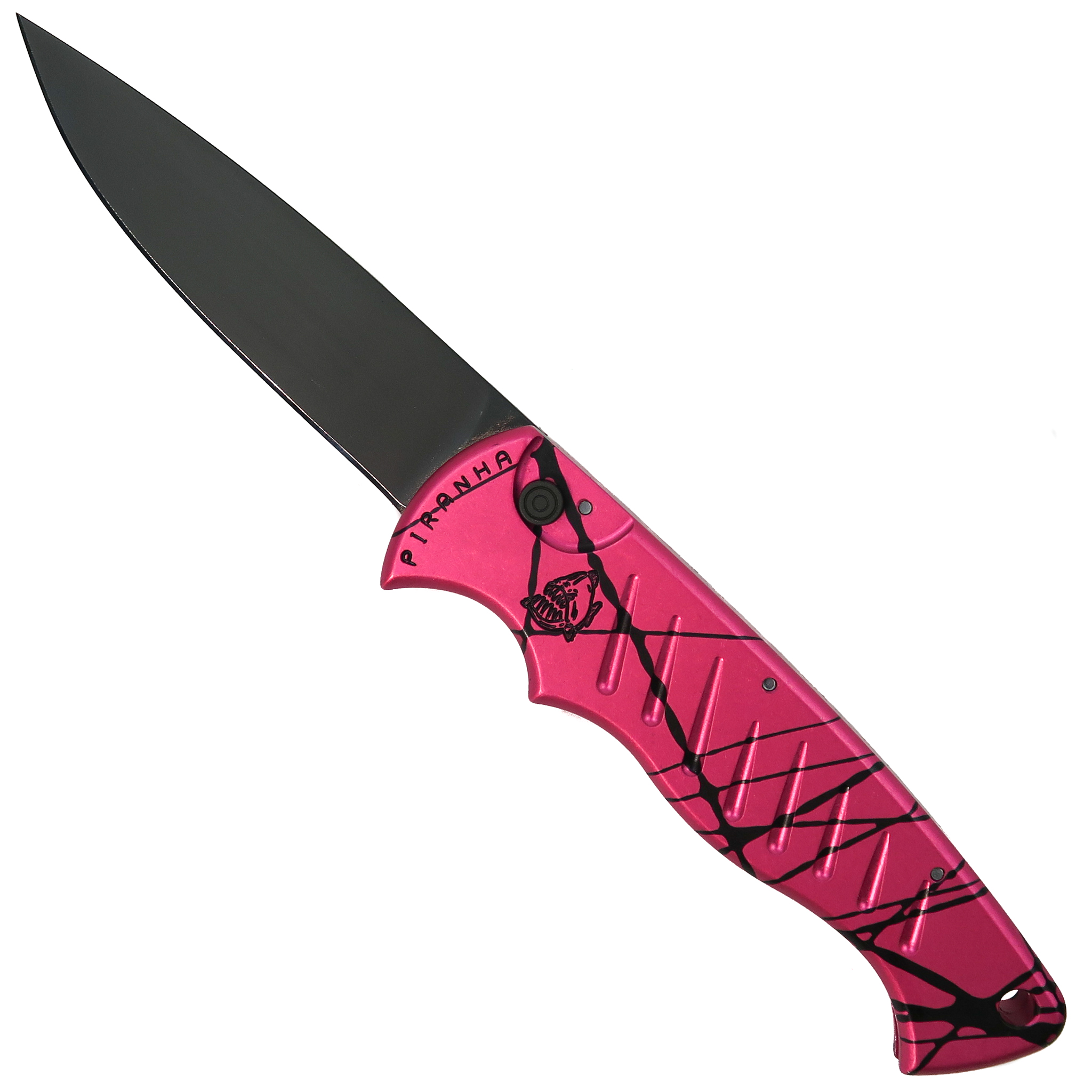 Piranha Pink Pocket Auto Knife, 154CM Black Blade | BladeOps