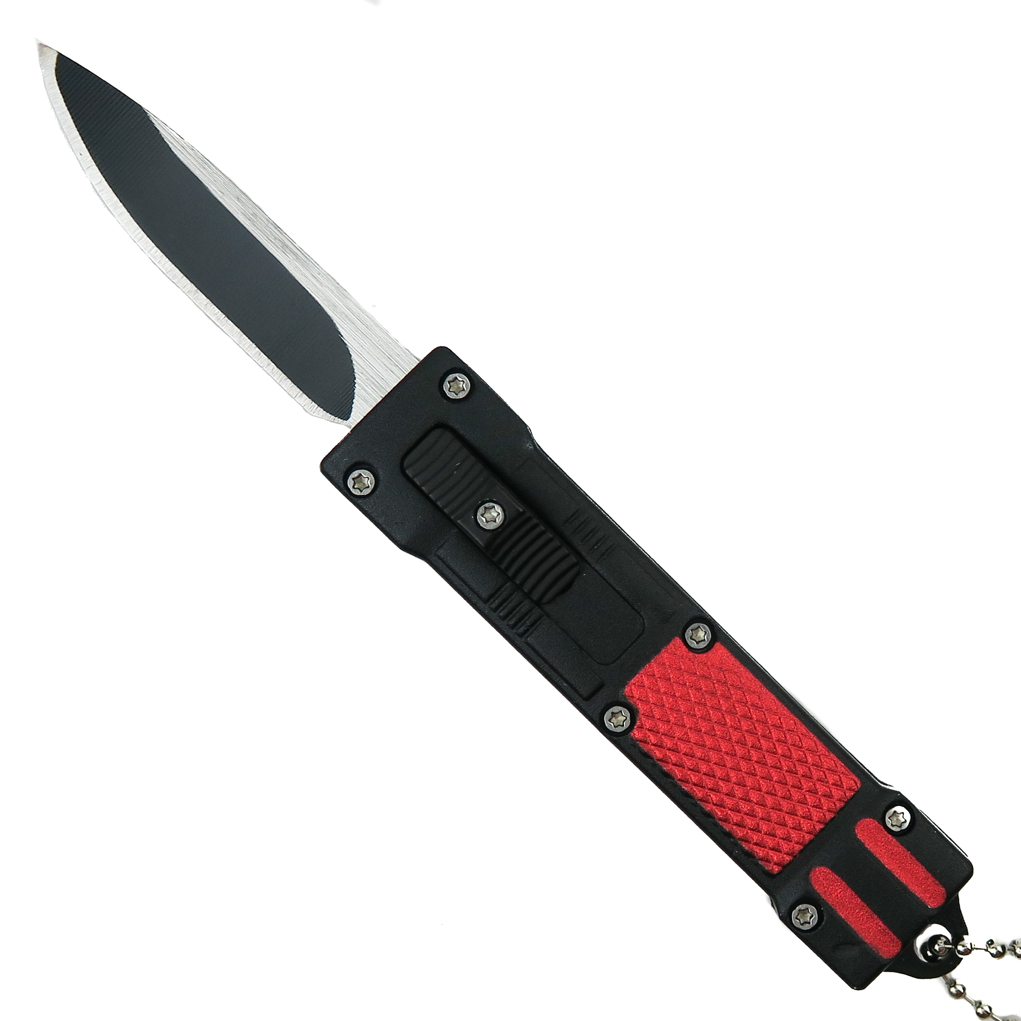 Red Bumblebee Mini Auto OTF Keychain Knife, Two Tone Blade | BladeOps