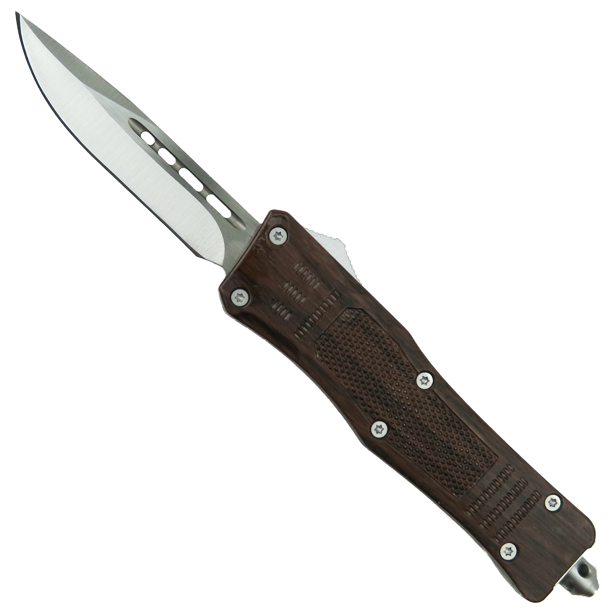 Rumble Wood Grain Small OTF Auto Knife, Satin Blade | BladeOps