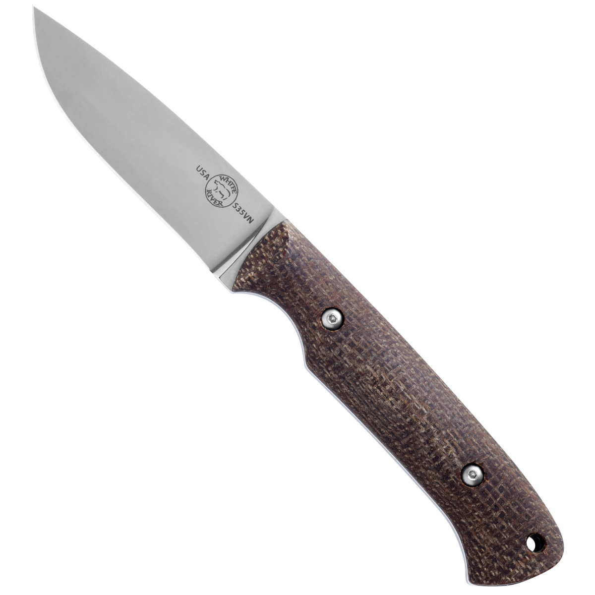 White River Natural Burlap Micarta Hunter Knife, S35VN Blade | BladeOps