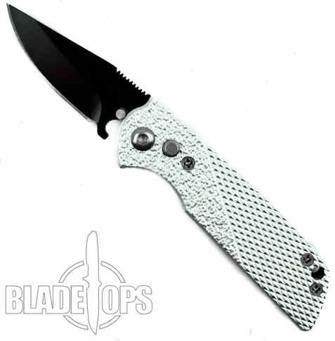 Silver Tactical Mini Auto Knife, Black Clip Blade