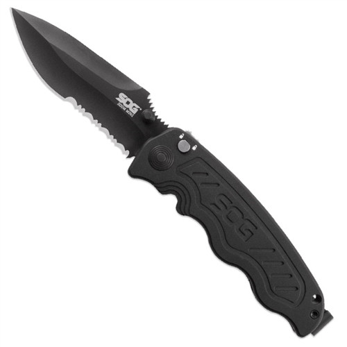 SOG Zoom Mini Assist Knife, Black TiNi Drop Point Combo Edge