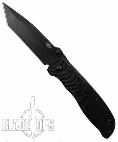 Black Shield Spring Assist Knife, Tanto Black Plain Blade