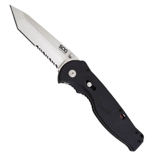 SOG FLASH II Spring Assisted Knife, Satin Finish, Tanto Part Serrated ...