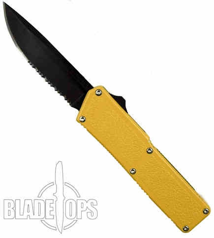 Lightning Double Action OTF, Yellow Handle, Tactical Black Combo Blade ...