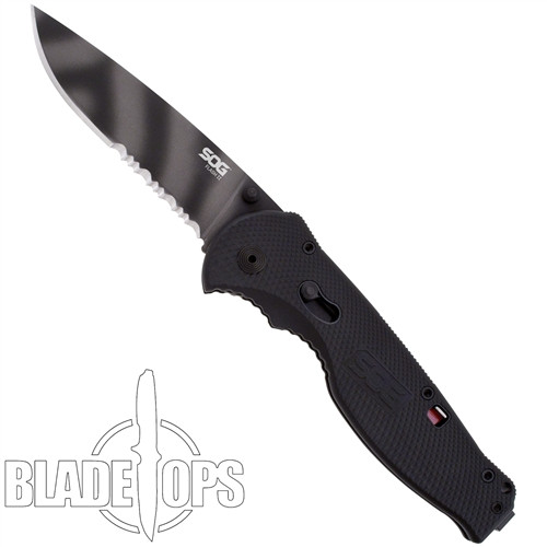 SOG FLASH II Spring Assisted Knife, Tigerstripe TiNi Part Serrated Drop ...