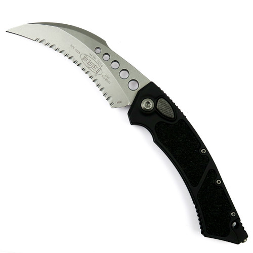 Microtech Hawk Auto Knife, Stonewash Serrated Blade | BladeOps
