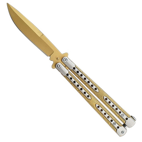 Two Tone Butterfly Knife, Gold Modified Bayonet Blade | Bladeops