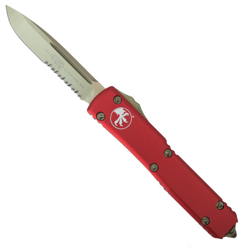 Microtech Ultratech Red OTF Auto Knife, Bronze Apocalyptic Combo Blade ...