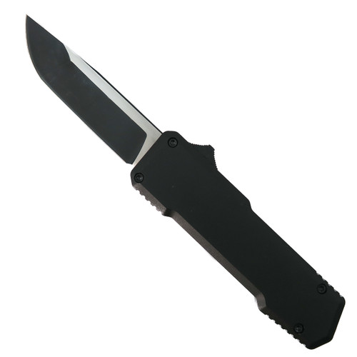 SOS Knives Black OTF Knife, Distressed Black Tanto Blade | BladeOps