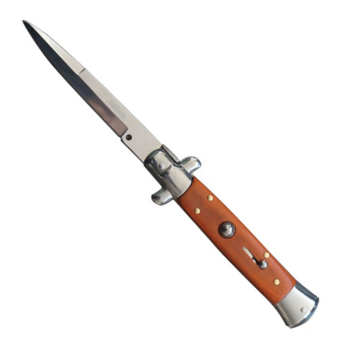 Godfather Large Wood Automatic Knife, Satin Spear Point Blade | Bladeops