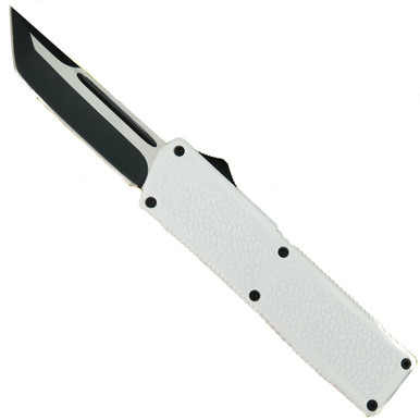 Lightning White OTF Automatic Knife, Black Tanto Blade | BladeOps