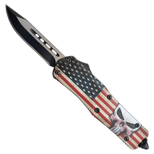 Smooth Operator USA Flag Punisher OTF Auto Knife, Black Clip Point ...