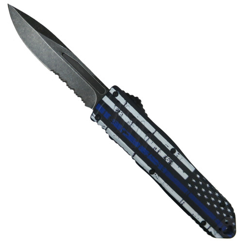 Smooth Operator Blue Line OTF Auto Knife, Black Combo Blade | Bladeops