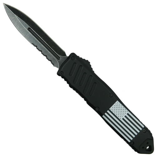 Overseer USA Flag OTF Automatic Knife, Black Combo Dagger Blade | Bladeops
