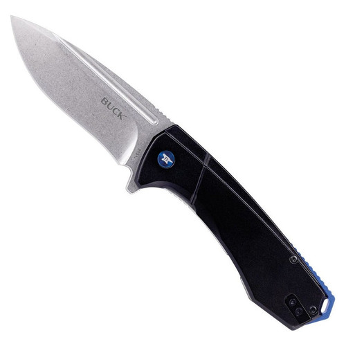 Buck 713 Black Ruckus Frame Lock Knife, Stonewash Blade | BladeOps
