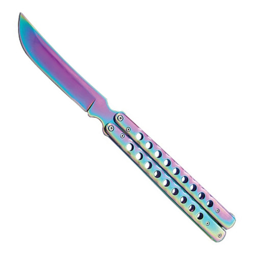 Hira Zukuri Rainbow 11" Butterfly Knife, Rainbow Blade | Bladeops