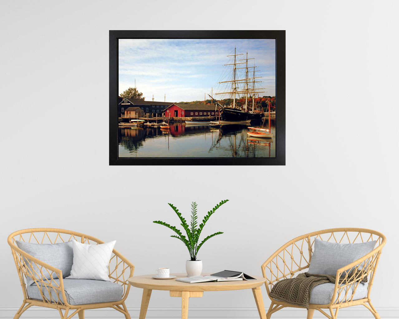 Mystic Seaport and Sailboat Landscape Nature Scenery Wall Decor Picture ...