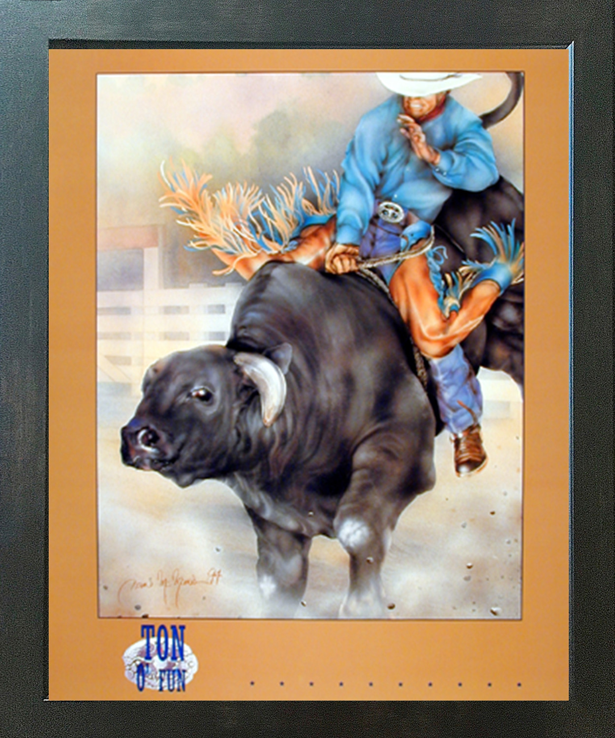 Western Cowboy Rodeo Bull Riding Wall Decor Espresso Framed Picture Art ...