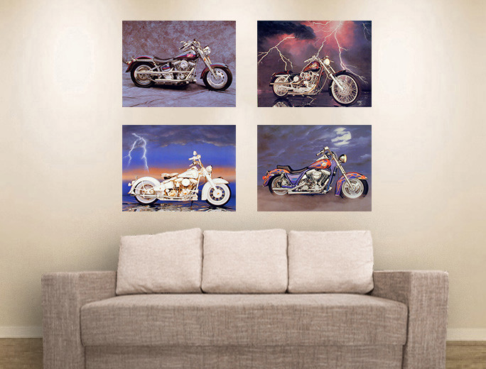 Vintage Harley Davidson Motorcycle Wall Decor Picture Four Set 16x20 ...
