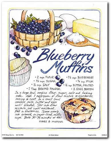 Homemade Blueberry Muffins Recipe Kitchen Art Print Poster (8x10 ...