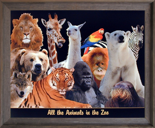 Impact Posters Gallery Zoo Animal Collage Kids Room Barnwood Framed Art ...