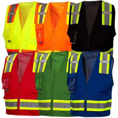 Pyramex Hi Vis Two-Toned Safety Vests Lime Orange Black Red Green Blue ...