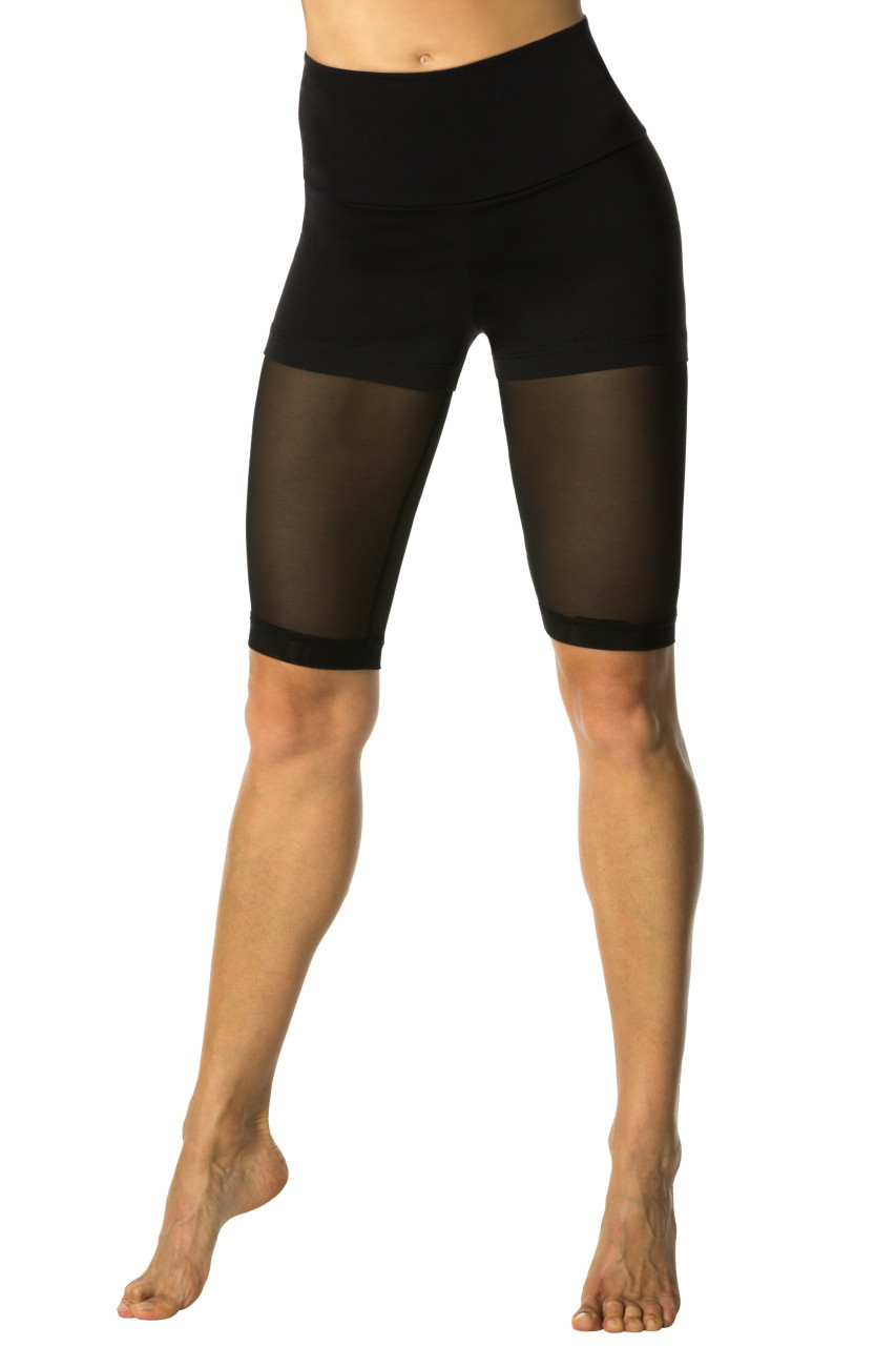 Track Layered High Waist Shorts Over Mesh - Supplex - Rogiani Inc