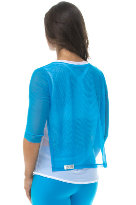Double Layer Open Side Mesh 3/4 Sleeve Top - Rogiani Inc