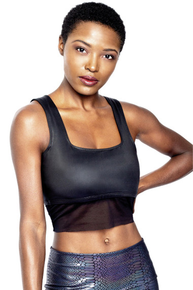 Grace Crop Top - Mesh Accent on Wet - Rogiani Inc