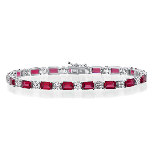 Lab Created Ruby Evangeline Colors Emerald Cuts with Rounds CZ Bracelet ...