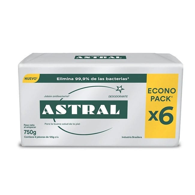 Astral Jabón Antibacterial Econo Pack por 6 Unidades, 750 g / 26.45 oz