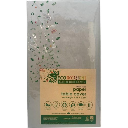 Silver Rectangle Paper Tablecover 250x125cm | Eco Occasions