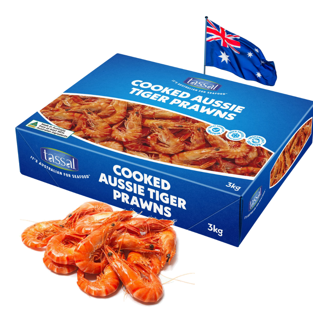 Whole Cooked Aussie Tiger Prawns 3kg | Padstow Food Service