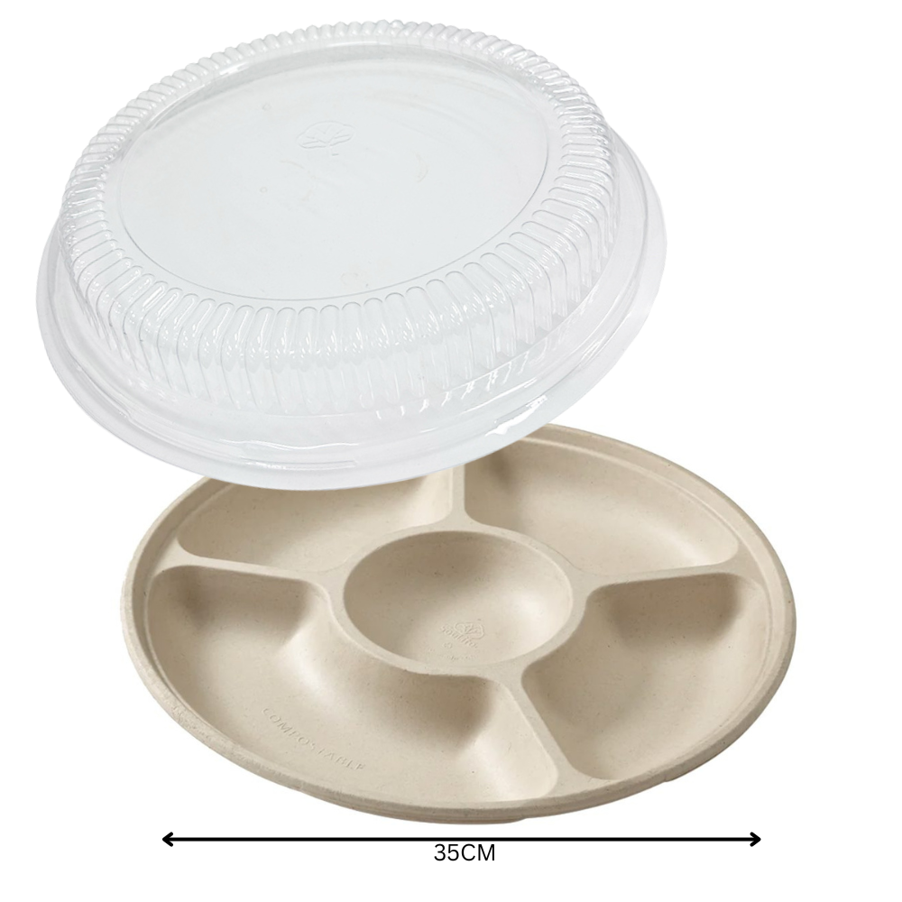 5 Compartment Pulp Platter With Lid - Padstow Food Service Distributors