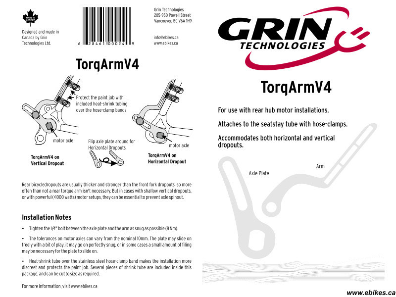 Grin Tech TorqArmV4 stainless steel torque arm for rear motors ...