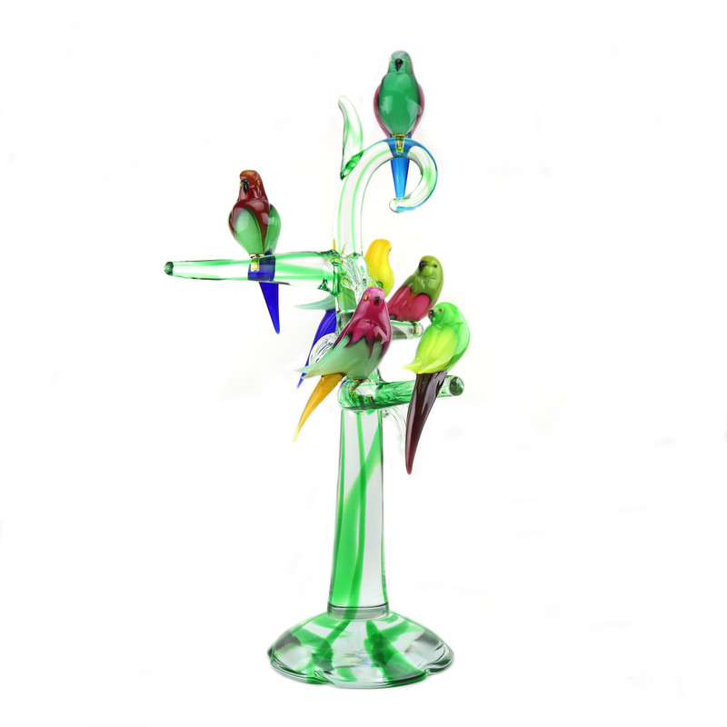 Murano Glass Tree with 6 Multicolor Birds 31" Ht.