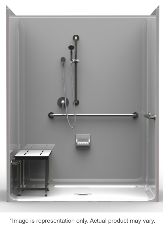 5 Piece ADA Roll-In Shower With Center Drain - CareProdx