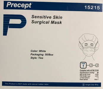 Precept 15215 Surgical Mask Sensitive Skin Pleated Tie Closure One Size ...